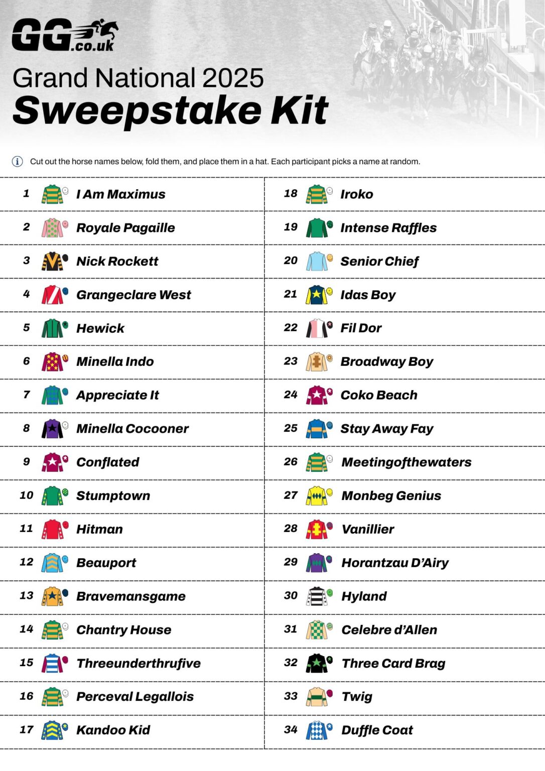 GG Grand National Sweepstake Kit - Gather Friends and Family for the ...